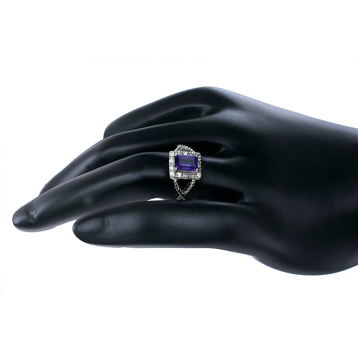 VIR JEWELS 1/2 cttw Purple Amethyst Ring .925 Sterling Silver with Rhodium Emerald 7x5 MM Size 5