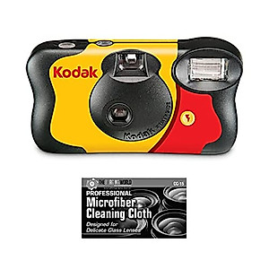 Bundle of Kodak Funsaver 35mm One-Time Single-Use Disposable Camera (ISO-800) with Flash - 27 Exposures with Microfiber Cloth