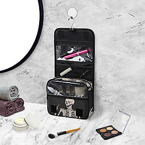 AUUXVA Hanging Toiletry Bag for Women, Halloween Skeleton Makeup Bag, Day of the Dead Cosmetic Bag, Travel Essentials for Women Men