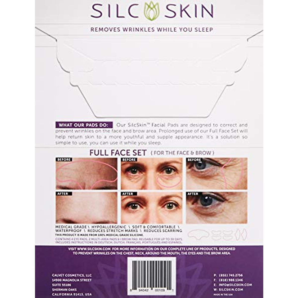 SilcSkin Facial Pad - Full Face Set Reusable Pads, Self-Adhesive Silicone Face Patches, Wrinkle Patches for Face and Eyes - 7 Reusable Face Pads