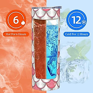 AFHYZY 20 oz Skinny Tumbler Reusable Coffee Travel Mug with Lids and Straws, Insulated Coffee Cups 20oz Stainless Steel Water Bottles Leak Proof for Adults, Women - Mermaid