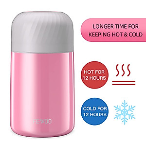 FEWOO Food Jar - 2 Pack 27oz + 20 oz Vacuum Insulated Stainless Steel Lunch Thermos, Leak Proof Soup Containers with Folding Spoon for Hot or Cold Food (Yellow)