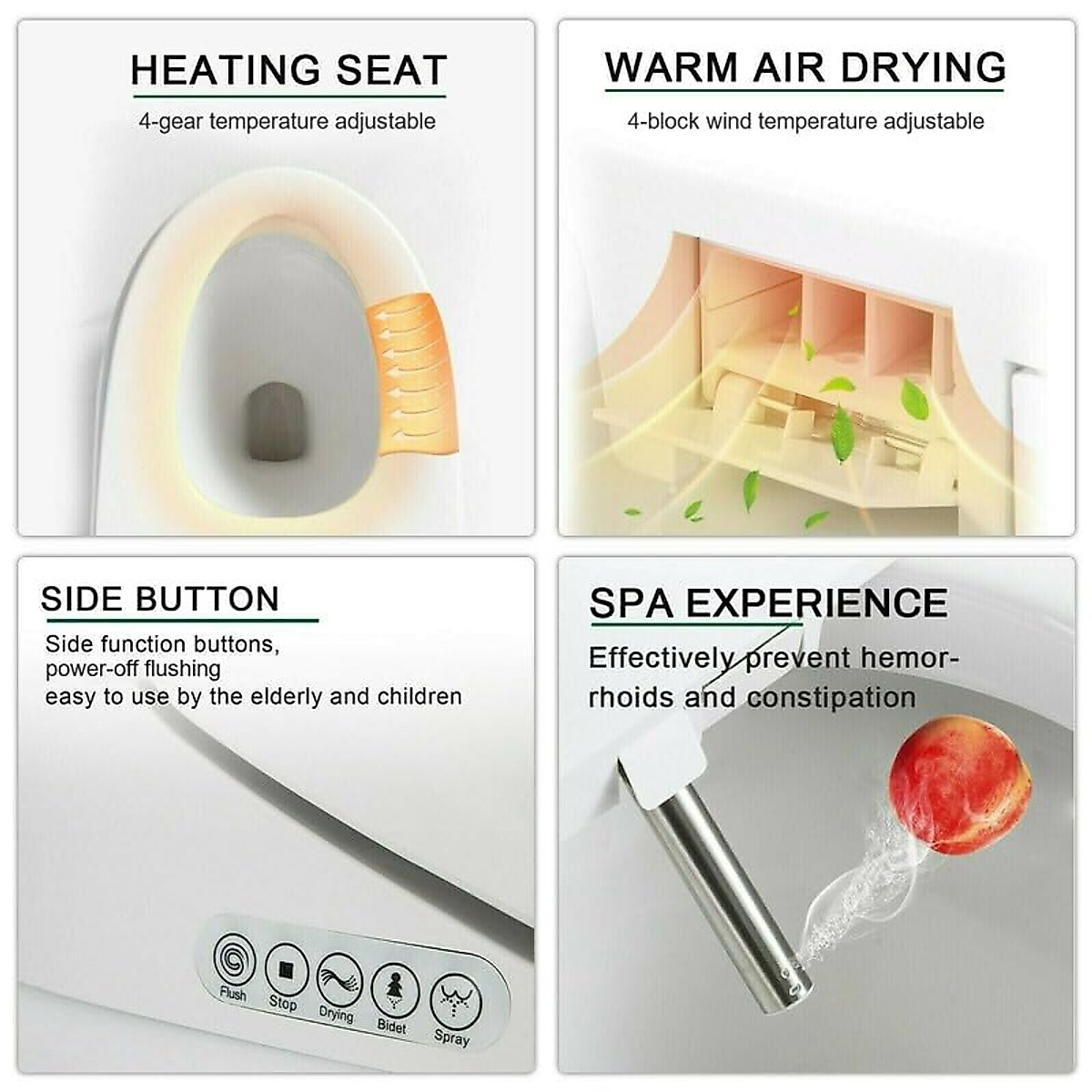 Smart Toilet One Piece Bidet Toilet for Bathrooms Toilet,Modern Intelligent Toilet Tankless Toilet with Remote Control and Auto Open & Close,Nightlight,Power Outage Flushing,White + Gray