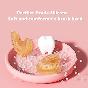 JYZPJ 2 Pack Kids U Shaped Toothbrush Toddler Toothbrush with Soft Silicone Bristles with Suction Cup Base 360 U Type Toothbrush for Children Ages 2-12 (2-6 Years Old)