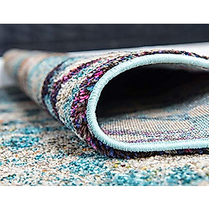 Unique Loom Vita Collection Traditional Over-Dyed Saturated Floral Medallions Area Rug, 9 x 12 ft, Turquoise/Ivory