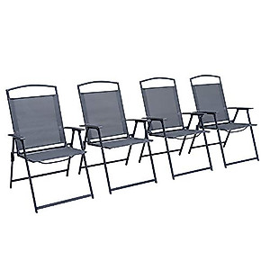 Pellebant Set of 4 Patio Dining Chairs, Outdoor Folding Chairs with Armrest, Patio Furniture Chairs for Camping, Beach, Backyard, Garden, Poolside, Gray