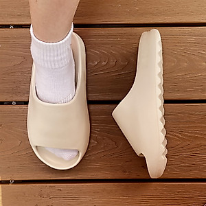 Doranolds Foam Slides For Women And Men Extremely Comfy Platform Thick Sole Beach Platform Slide Sandals Cream 10.5 Women/9.5 Men