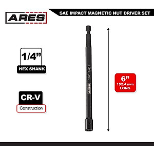 ARES 70651-1/4-Inch Magnetic Impact Nut Driver - Impact Grade Nut Setter with Industrial Strength Magnet
