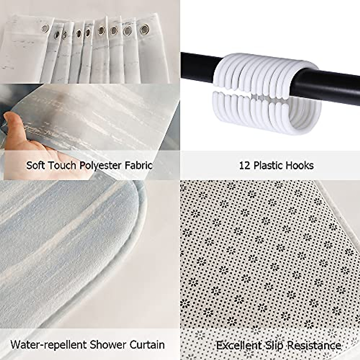 AtGoWac 4 Pieces Engine Shower Curtain Sets with Rugs, Black and White Man Cave Shower Curtain Set of 4 Piece, Men's Bathroom Decor