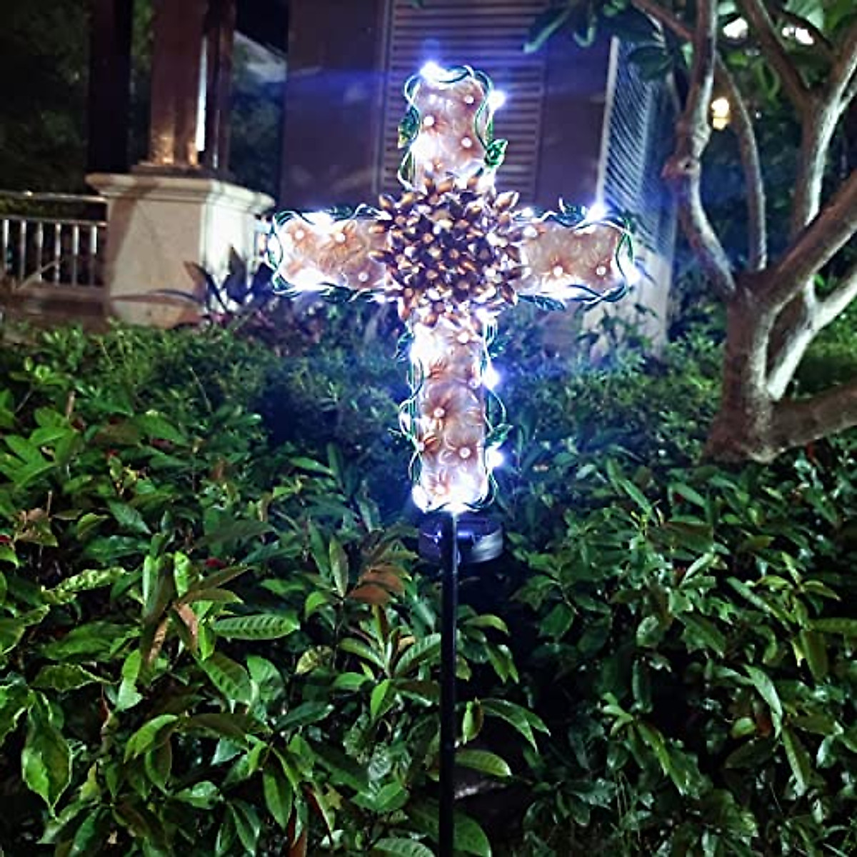 COOZZYHOUR 38inch Solar Cross Garden Lights Outdoor Decorative - Solar Metal&Glass Cross Apricot Hydrangea Flower Stake Lights- Waterproof 20 White LED for Remembrance Gifts & Sympathy Gifts