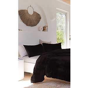 Sophia-Art 3 Pcs Ultra Luxury Rayon Velvet Bedding Boho Solid Duvet Cover UO Comforter Cover (Black, King 90"x104")