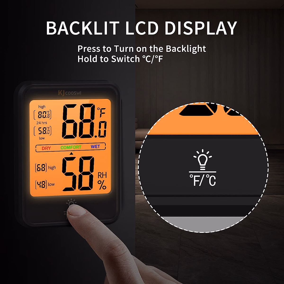 3.8 Inch Indoor Thermometer for Home, Temperature and Humidity Monitor, Room Thermometer Hygrometer with Magnetic, Temperature Humidity Gauge Comfort Indicator for Home Office Greenhouse-2PACK