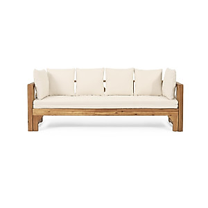 Christopher Knight Home Varney Outdoor Extendable Acacia Wood Daybed Sofa, Teak and Beige