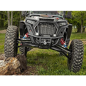 SuperATV Winch-Ready Front Bumper for Polaris RZR XP Turbo S (See Fitment) - Made of Heavy Duty Steel Tubing - 4500 Lb. SuperATV Winch with Synthetic Rope Included - Black, UV Resistant Powder Coating