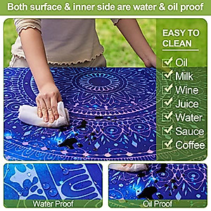 Picnic Table Cover with Bench Covers 3 Pcs Waterproof Windproof Camping Tablecloth with Drawstring Bag, Fitted for 6 Foot Rectangle Tables and Seats, Blue Purple