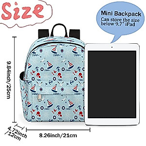 Marine Sailboat Mini Backpack Purse for Women, Anchor Small Fashion Daypack, Casual Lightweight Bag