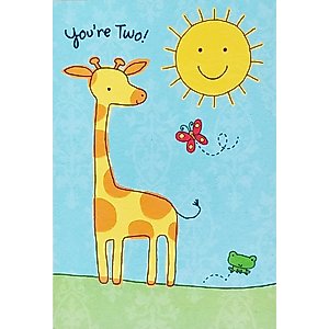 You're Two - Happy 2nd Birthday Greeting Card with Giraffe - 2 Years Old