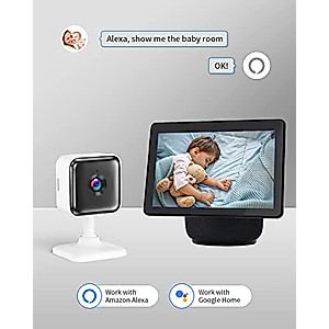 Indoor Cam 1080P FHD Wi-Fi Smart Home Security Camera with Night Vision, 2-Way Audio, Motion Detection, for Baby/Pet/Nanny/Elderly, Compatible with Alexa & Google Home, 2 Pack