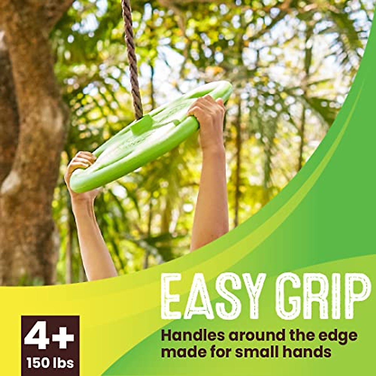 Swurfer Disc Tree Swing - Swing Sets for Backyard, Outdoor Swing Playset, Swingset Outdoor for Kids, Easy Installation, Adjustable Heavy Duty Braided Rope, Weather Resistant, Ages 4 & Up,Green