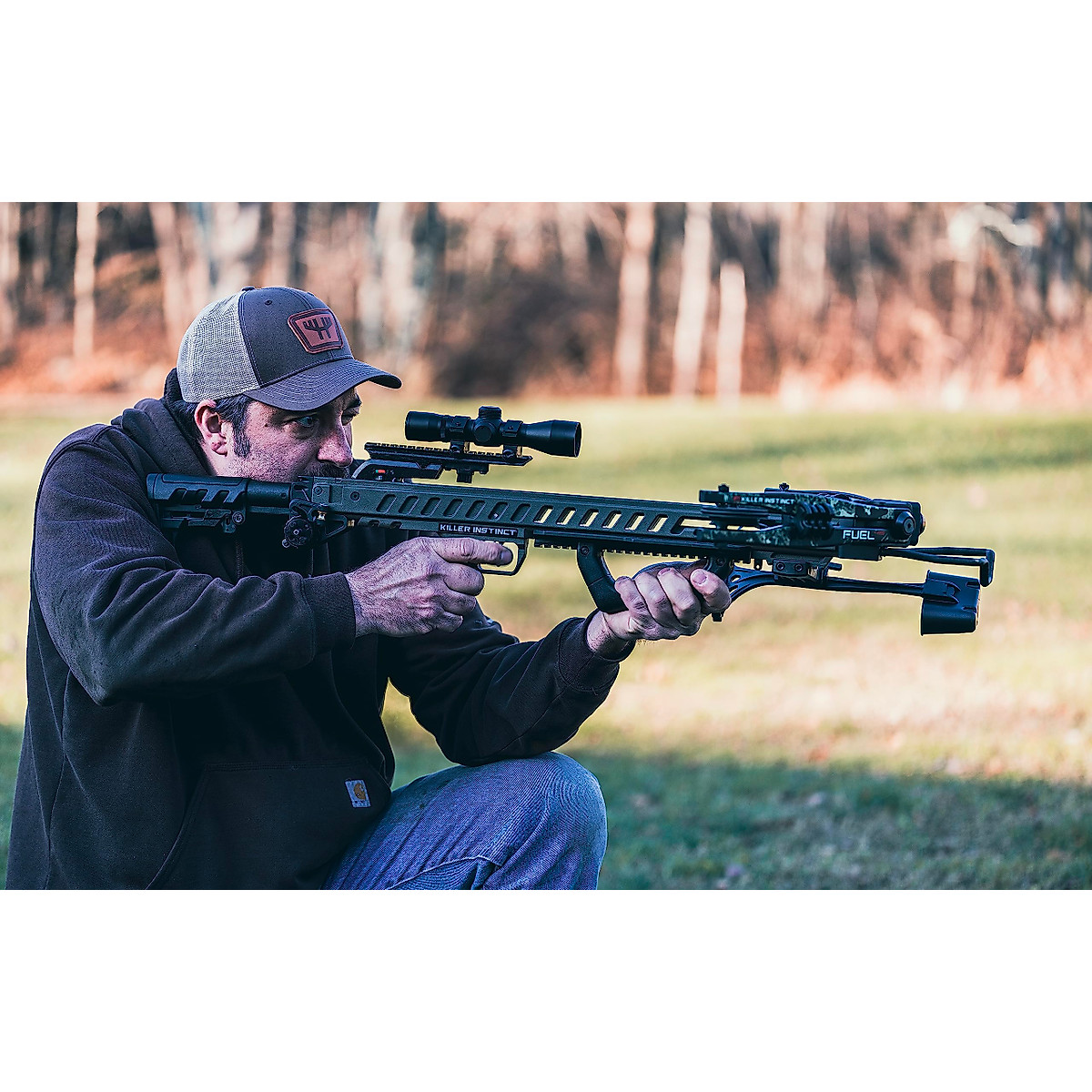 Killer Instinct Fuel 415 Crossbow Package. The Fuel 415 Pro Package is Equipped with a Lumix Scope, 3 Hypr Lite Bolts, Quiver, with an Integrated RDC Crank Allowing for Fast and Easy Reloads.