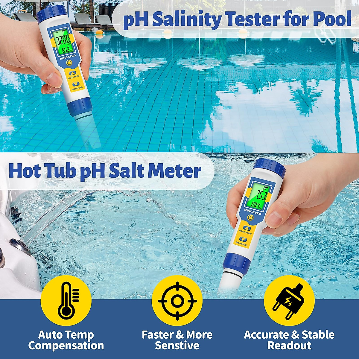 HOICATED Digital Salinity Tester for Saltwater Pool Salt Tester pH Meter for Swimming Pool Hot Tub Spa Koi Pond Aquarium PPM EC Meter for Hydroponic Nutrient TDS Meter for Drinking Water RO System