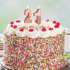 BBTO 21st Birthday Candles Glitter Cake Numeral Candles 21st Birthday Cake Topper Decoration for Birthday Wedding Anniversary Celebration Favor, Rose Gold