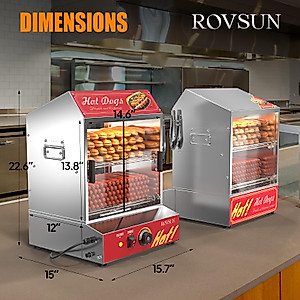 ROVSUN Hot Dog Steamer 235 Hot Dogs & 50 Buns Capacity, 42.3QT/40L Hut Steamer Hot Dog Steamer and Bun Warmer Cooker 2-Tier with Removable Shelves Food Clip for Party Event Concession Stand