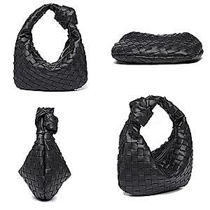 QWERTYUI Women Knotted Woven Handbag Soft Leather Fashion Shoulder Bag High Capacity Lightweight Handmade Clutch Bag,Silver,One Size