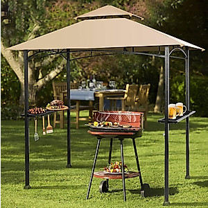 8' x 5' Grill Gazebo Replacement Canopy, Replacement Canopy Top Cover, Double Tiered Replacement Canopy, BBQ Gazebo Roof Top, Beige