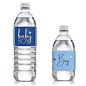 Blue It’s a Boy Baby Shower Water Bottle Labels - Baby Boy - 24 Stickers