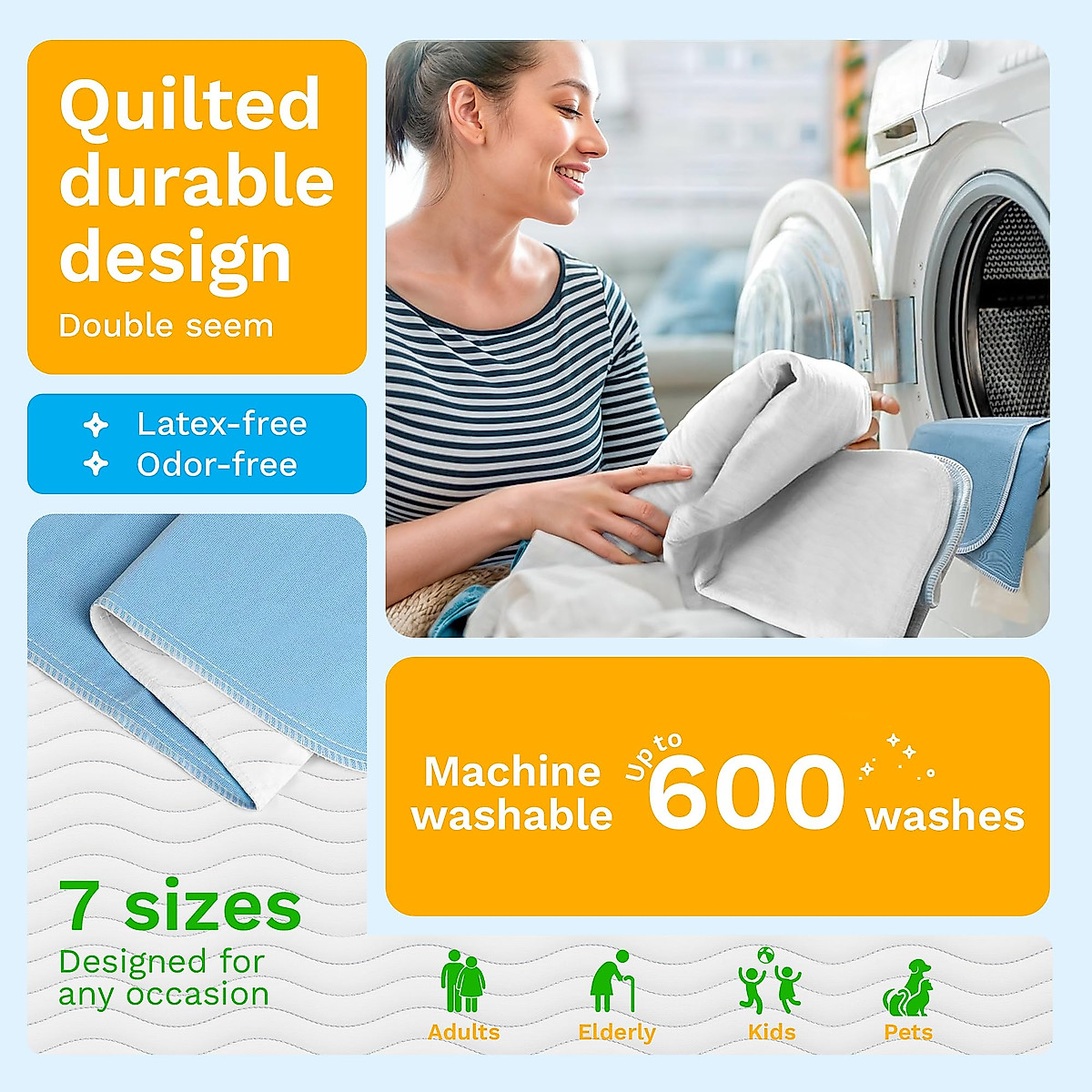 GREEN LIFESTYLE Washable Underpads - Large Bed Pads for use as Incontinence Bed Pads, Reusable Pet Pads, Great for Dogs, Cats, Bunny, Seniors Bed Pad (Pack of 2 - 48x48)