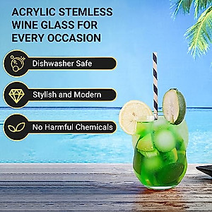 Unbreakable Plastic Stemless Wine Glasses 18 oz - 100% Tritan - Proprietary Anti Slip Design - BPA Free, Dishwasher Safe, Shatterproof - Heavy Duty Base and Extra Thick Glassware Tumblers - Set of 4