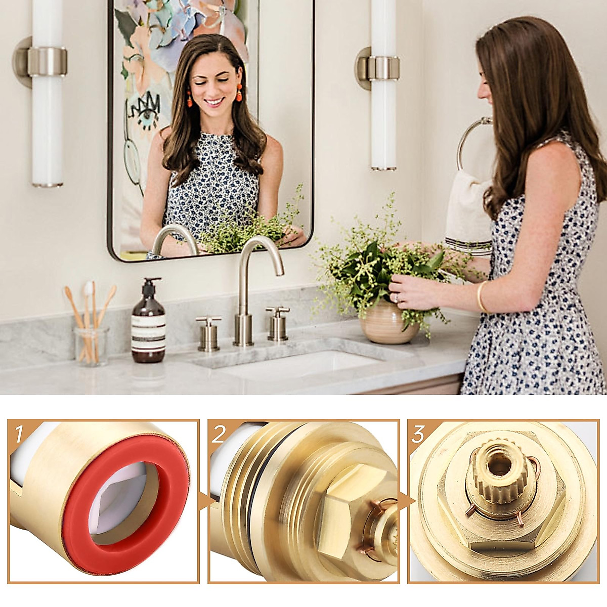 Faucet Cartridge Replacement for Kohler 1000187 1000188, Used in Deck Faucets with 3/4 inch Valves, 2 Pack Ceramic Valve Faucet Replacement Parts (2 Pack 1000187+1000188)