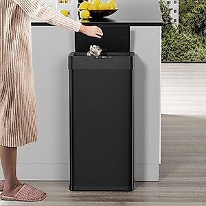 TLSUNNY 21.1 Gallon Motion Sensor Trash Can,Touchless Automatic Garbage Can,Brushed Stainless Steel Smart Bin,with Bag Holder,Soft Close Lid,for Kitchen,Office,RV,Bedroom,Living Room (Black, 80L)