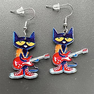 Cute Animal Acrylic Red Dog Dangle Drop Earrings Funny Creative Charm Cartoon Guitar Cat Earrings for Women Jewelry Gifts (Cat Acrylic Earrings)