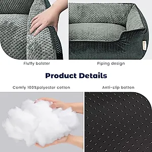 Miguel Removable Washable Dog Bed for Medium Dog - Rectangle Pet Bed for Large Cats with Zipper Cover Bolster Cuddle Puppy Bed with Supportive Side Wall Slip-Resistant Bottom, Dark Gray 30 Inch