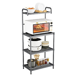 MEDIMALL Bakers Rack for Kitchen with Storage, 4-tier Microwave Stand, Microwave Cart Storage Rack Coffee Bar with Mesh Wire Metal Shelves, Kitchen Stand Oven table, 23.5" L x 13.5 W x 53.5 H (Grey)