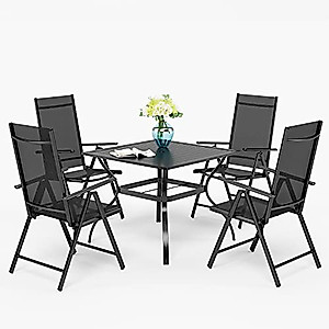 HERA'S PALACE Patio Dining Chair Foldable and Portable, Outdoor Folding Chairs with Armrest, Reclining High Back Sling Dining Chairs for Garden, Poolside, Backyard (2pcs, Black)