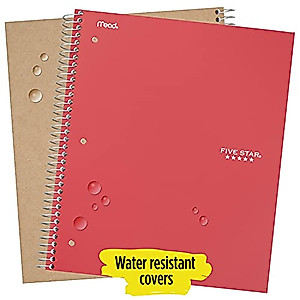 Five Star Spiral Notebook, 1 Subject, College Ruled Paper, 100 Sheets, 11" x 8-1/2", Red (72053)