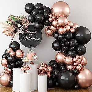 Rose Gold and Black Balloon Arch Kit, Metallic Rose Gold and Black Balloon Garland Kit with Different Sizes 18/12/10/5 inch Balloons for Graduation Birthday Wedding Anniversary Party Decorations