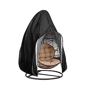 VAlinks Patio Egg Chair Cover with Zipper Buckle & Drawstring, Waterproof Windproof Anti-UV Outdoor Swing Hanging Chair Cover for Wicker Egg Swing, Black