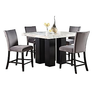 Liveasy Furniture 5-Piece Marble Dining Table Set for 4, Counter Height Dining Table Set with 4 Counter Height Chairs (Grey)