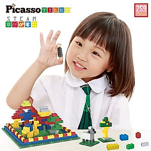 PicassoTiles 259 Piece Magnetic Brick Tile + Building Block Combo STEM Toy Set Compatible with Other Magnet Tiles Educational Toys for Children Ages 3 Years +