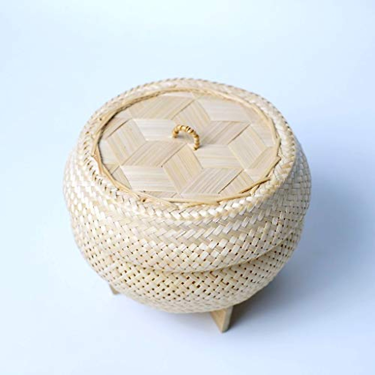 CraftCurl Bamboo Rice Steamer serving Basket kratip Container Handmade Kitchen Decor Design with stand- Handwoven use for steam Sticky Rice in Thai Thailand Laos (Medium 6 inches)