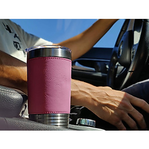 LaserGram 20oz Vacuum Insulated Tumbler Mug, Running Woman, Personalized Engraving Included (Faux Leather, Pink)
