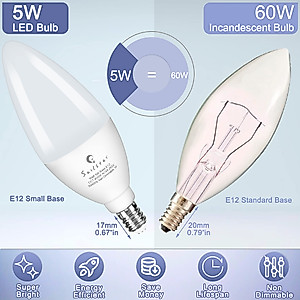 Sailstar Candelabra Light Bulbs 60 Watt Equivalent, 4000K Natural Daylight, 5W E12 Small Base Type B LED Bulbs, 500 Lumens, Chandelier Ceiling Fan Light Bulbs, CRI 85, Non-dimmable, Pack of 3