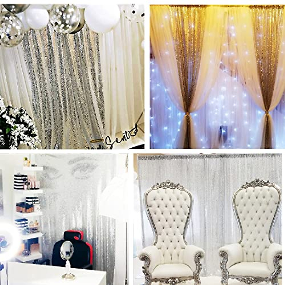 Poise3EHome 5FT x 7FT Silver Sequin Photography Backdrop Curtain for Party Decoration, Silver
