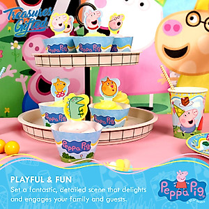 Treasures Gifted Officially Licensed Peppa Pig Cupcake Toppers and Wrappers 24ct - Peppa Pig Cupcake Wrappers and Toppers - Peppa Pig Dessert Toppers & Cupcake Kit - Peppa Pig Birthday Party Supplies