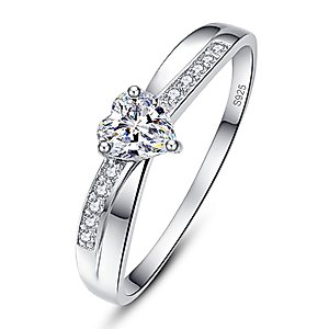 AVECON 925 Sterling Silver Heart Promise Ring for Her Solitaire CZ Engagement Wedding Eternity Anniversary Ring for Women Size 5.5