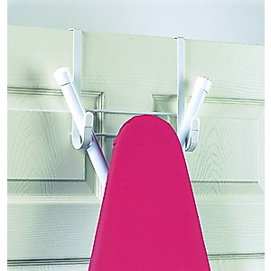 Spectrum Over the Door Ironing Board Holder (White) - No-Installation Storage Organizer for Laundry Room, Kitchen, Home, Wardrobe, Closet, & Bedroom / Rubberized Hook Ends for No Damage